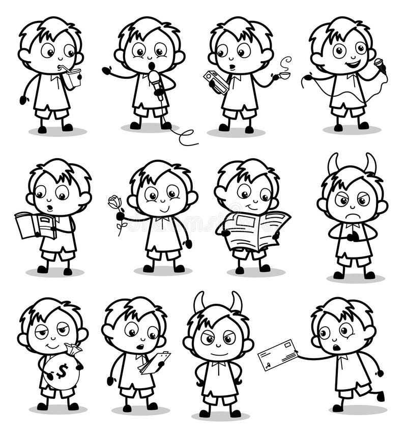 Cartoon Retro Nun Lady Character Poses - Set of Concepts Vector ...