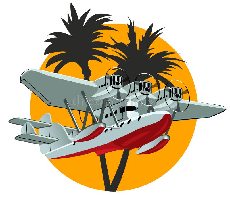 Cartoon Retro Sea Plane stock vector. Illustration of hydroplane - 91671449