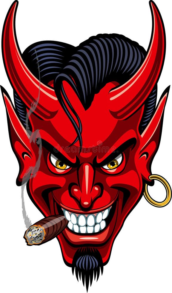 Cartoon Retro Style Red Devil Head Smoking Cigar Stock Vector ...