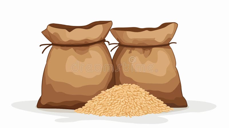 Cartoon Rice Bags: Full Brown Sack with Rised Grain Vegetables Stock ...
