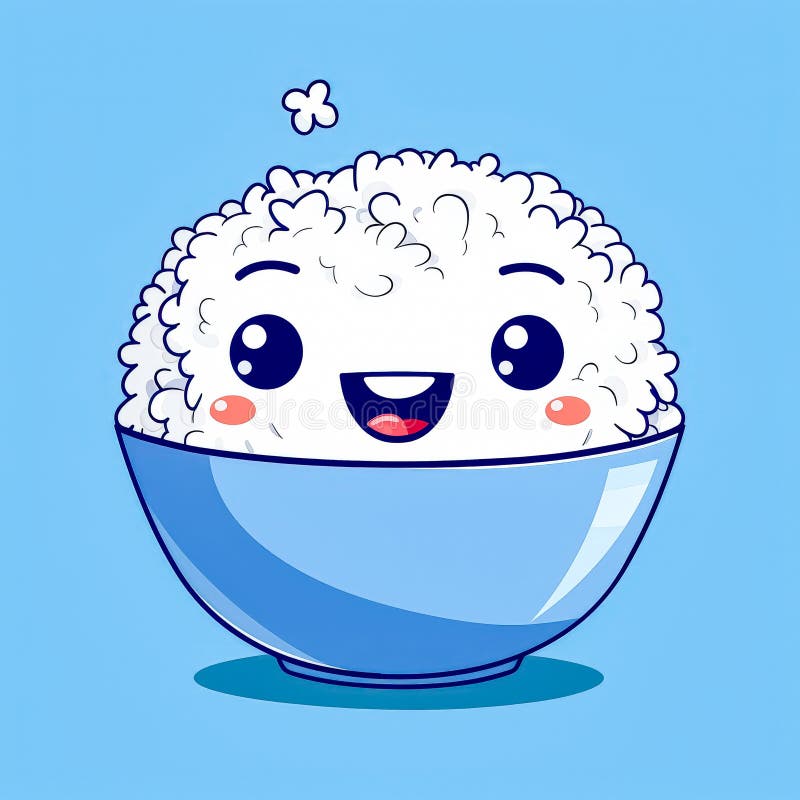 Cartoon Rice Bowl with Smiling Face in it. Stock Photo - Image of ...