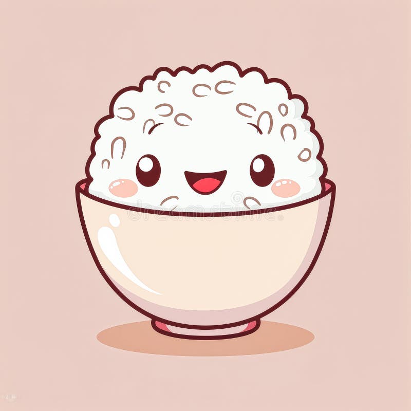 Cartoon Rice Bowl with a Smiling Face in it. Stock Image - Image of ...