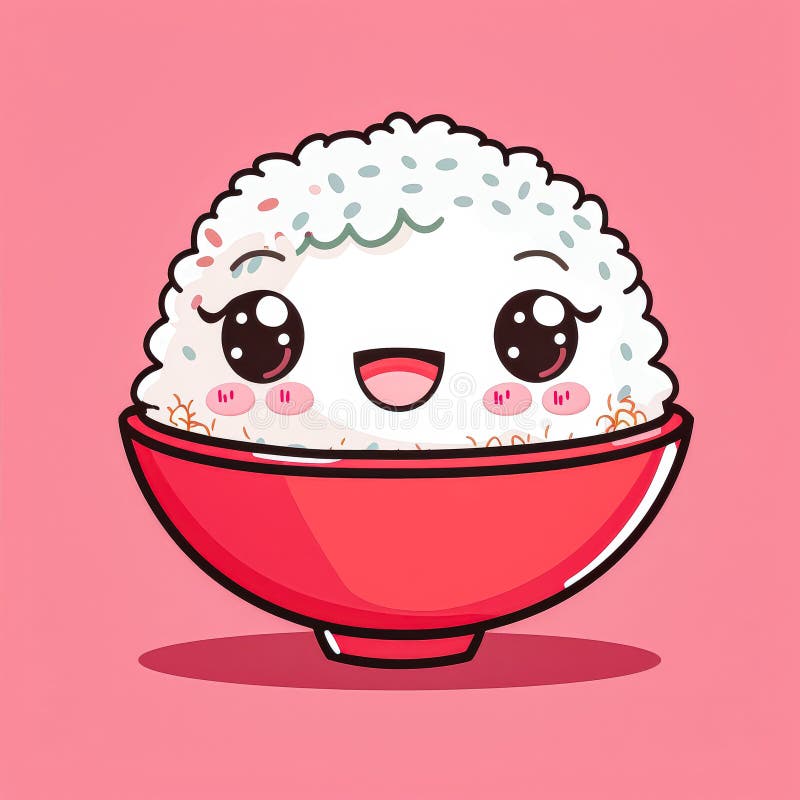 Cartoon Rice Bowl with a Smiling Face in it. Stock Photo - Image of ...
