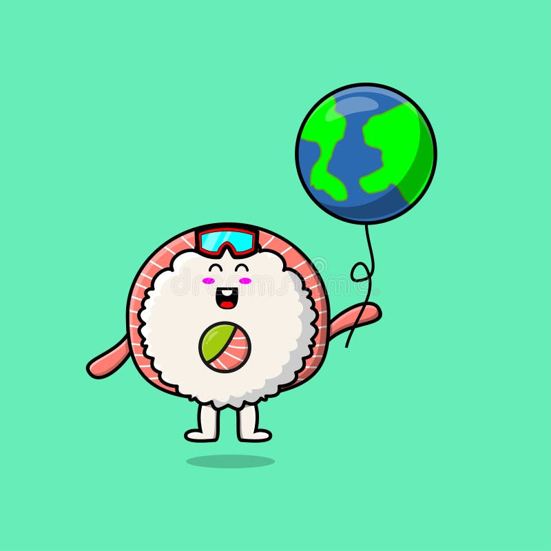 Cartoon Rice Sushi Rolls Sashimi Float with World Stock Vector ...