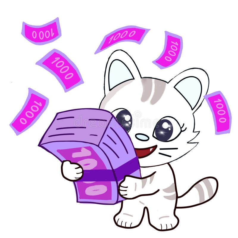 Cartoon Rich White Cat Sprinkling Money Stock Illustration ...