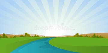 Cartoon River Landscape stock vector. Illustration of rural - 20604615