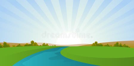 Cartoon River Landscape stock vector. Illustration of rural - 20604615