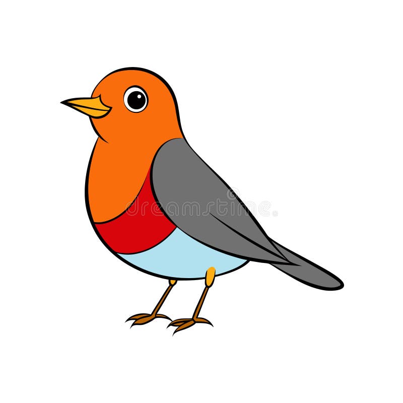 Cartoon Robin Illustration with Thick Black Outline, on White Stock ...
