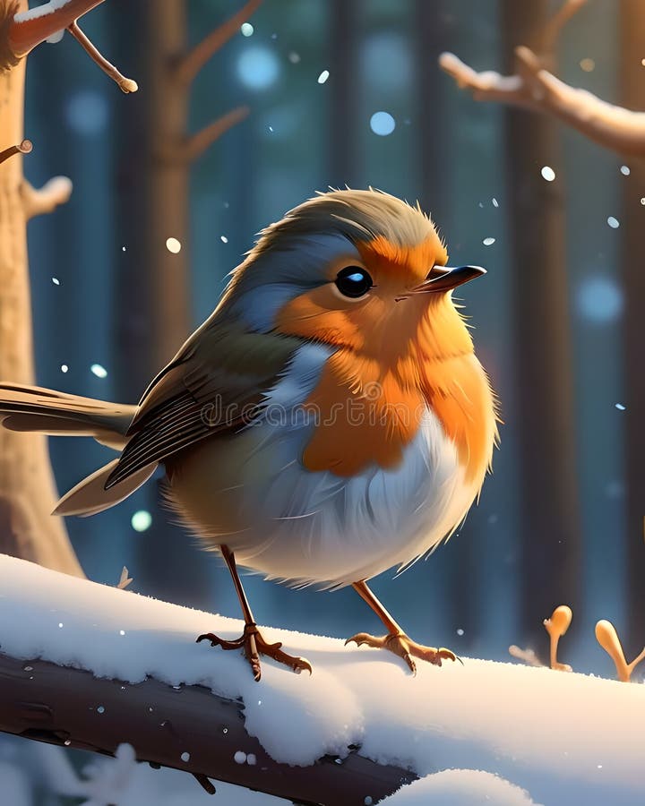 Cartoon Robin in the snow stock illustration. Illustration of pink ...