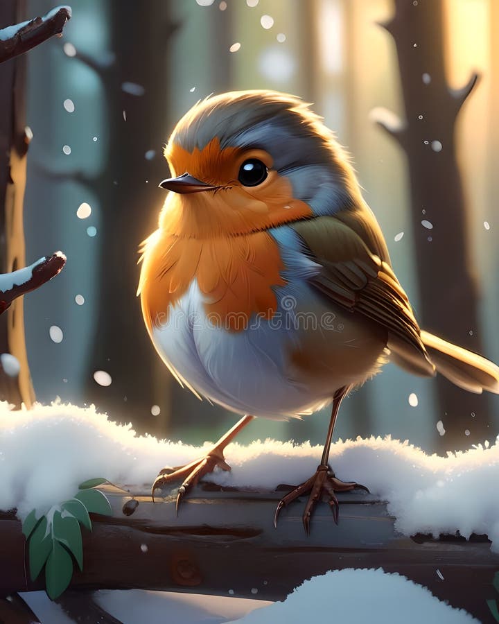 Cartoon Robin in the snow stock photo. Image of santa - 296533742