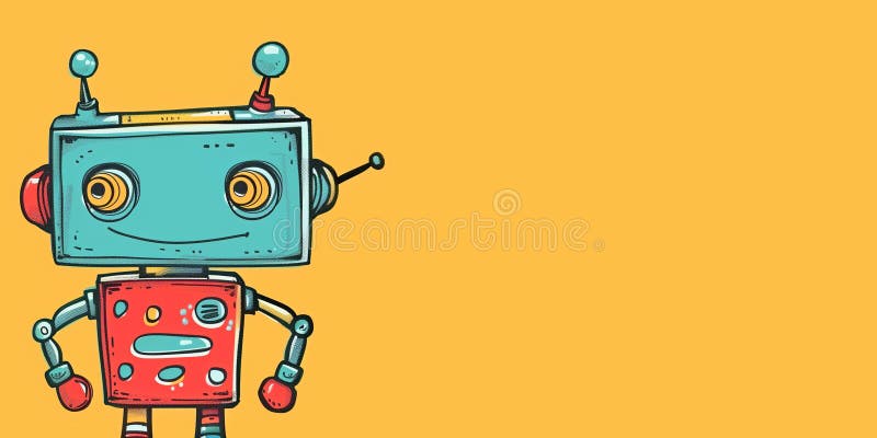 A Cartoon Robot Child Smiles on a Yellow Background. Generative AI ...