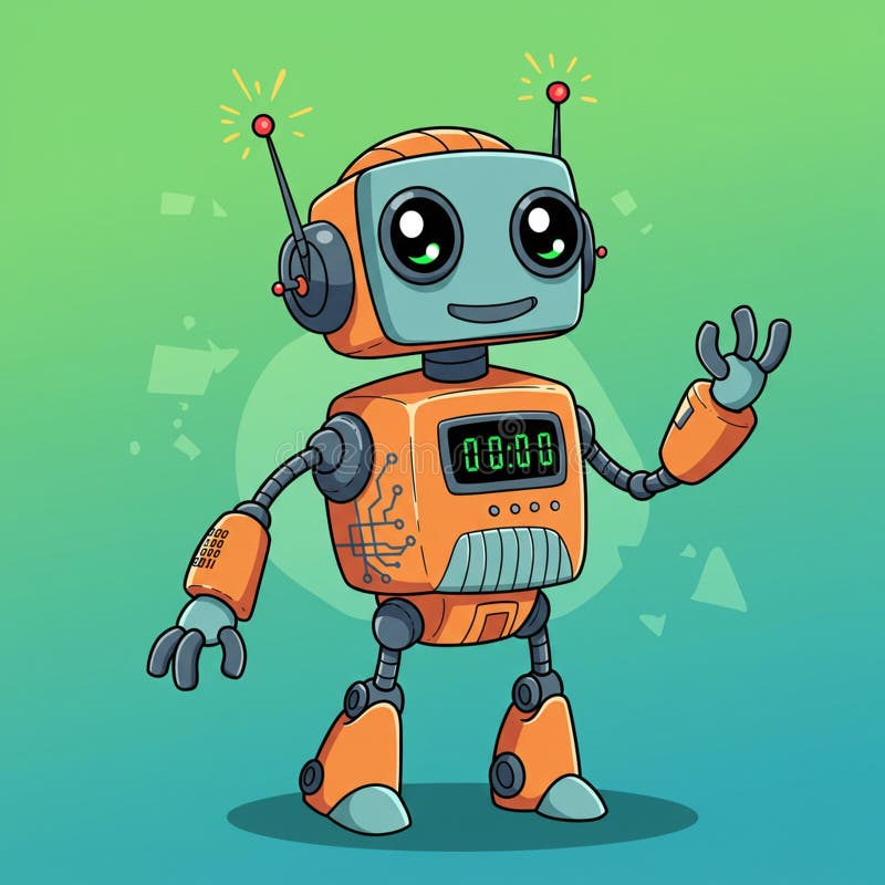 Cartoon Robot Depicted with a Rectangular, Smiling Face Featuring Large ...