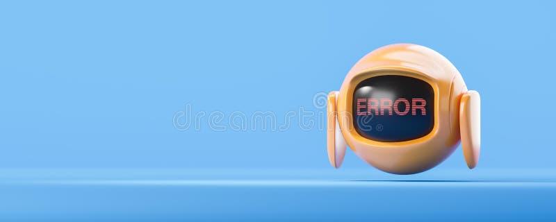 Cartoon Robot with Error on a Display, Empty Copy Space Background ...