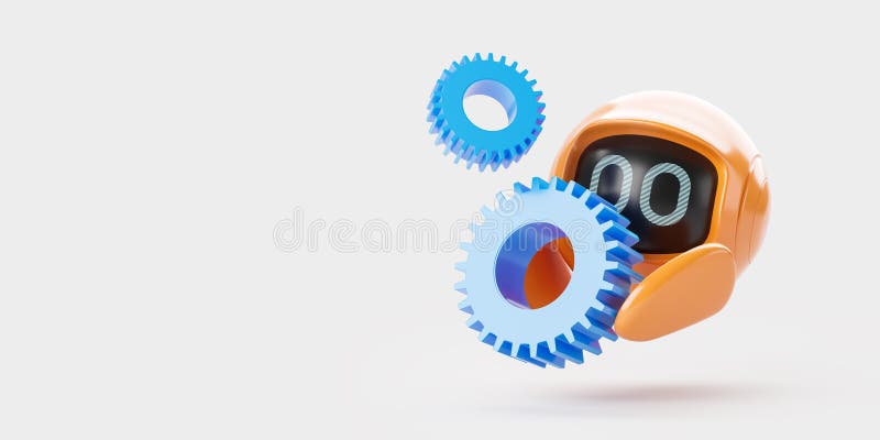Cartoon Robot with Gear Helping or Supporting, AI Technology Stock ...
