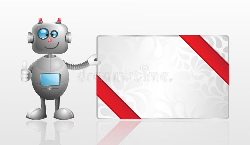 Cartoon Robot with Gift Card Stock Vector - Illustration of control ...