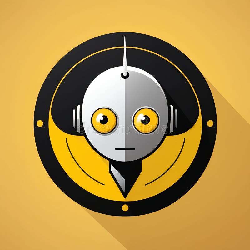 Cartoon Robot Head Flat Design with Yellow Background Stock ...
