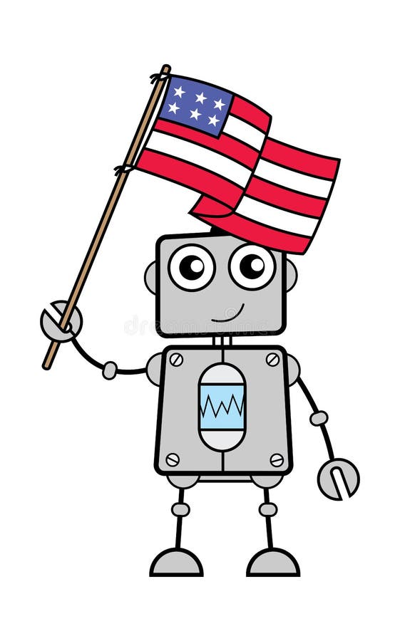 Cartoon Robot Holding Flag of USA Stock Illustration - Illustration of ...