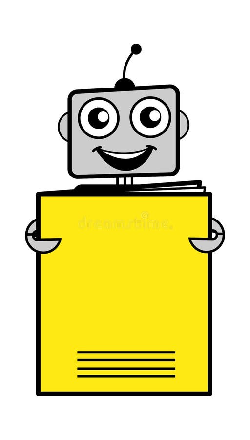 Cartoon Robot Holding a Paper Banner Stock Illustration - Illustration ...