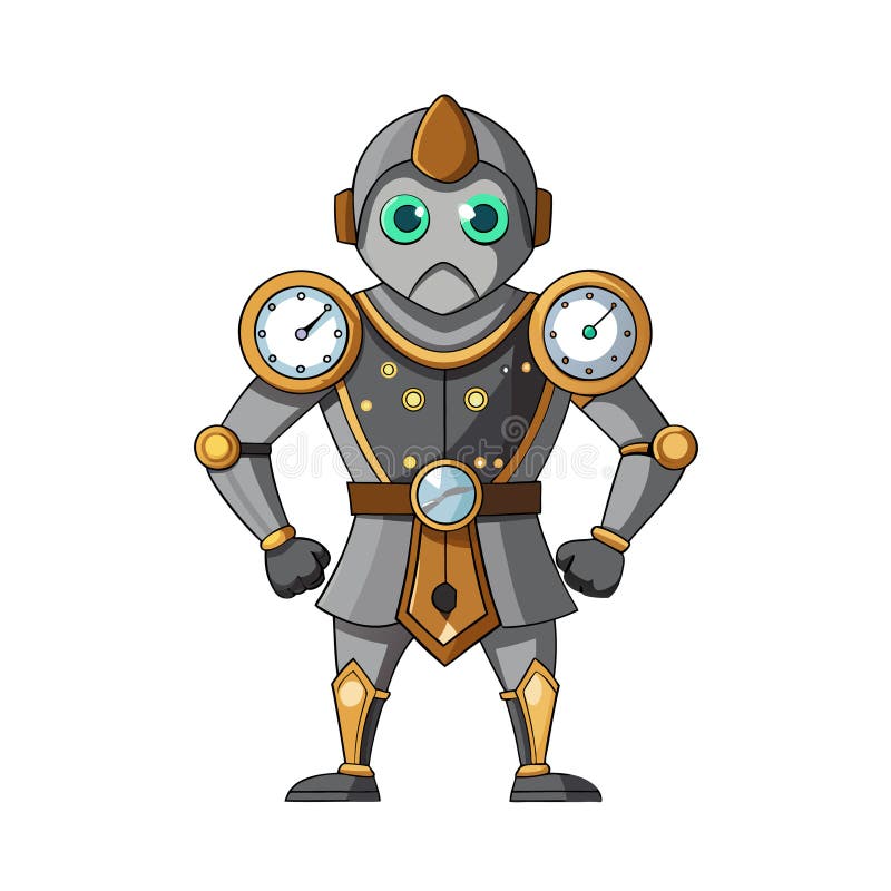 Cartoon Robot Knight Illustration on Isolated White Background for ...