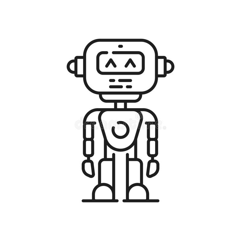 Cartoon Robot Line Icon, Robotic Android Character Stock Vector ...