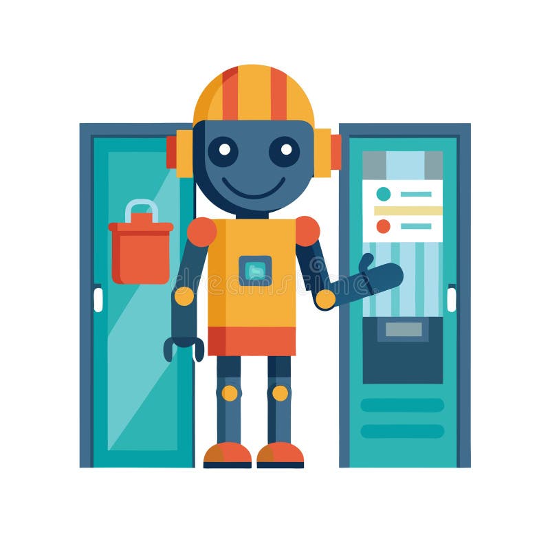 Cartoon Robot by Lockers Vector Illustration, Automation, School ...