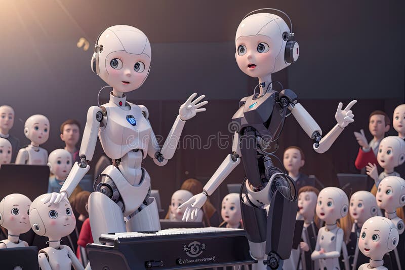 Robot Playing Piano in a Humanoid Android Robot Crowded Concert Hall ...