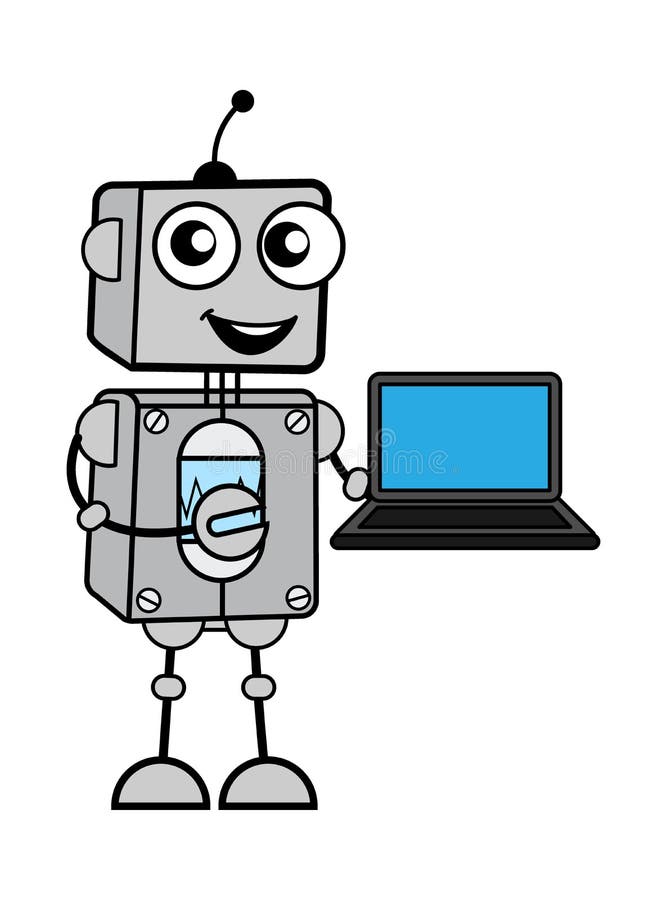 Cartoon Robot Presentation on Laptop Stock Illustration - Illustration ...