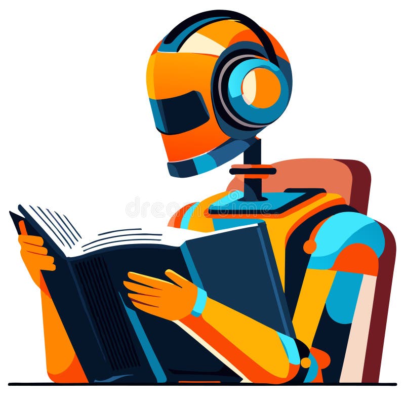 Cartoon Robot Reading a Book. Vector Illustration in Flat Style Stock ... Cartoon Robot Reading a Book. Vector Illustration in Flat Style Stock ...