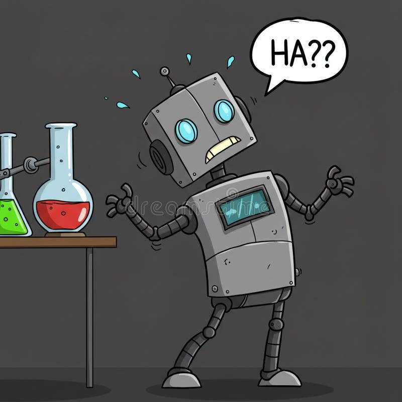 A Cartoon Robot with a Rectangular Body and Large Blue Eyes Expresses ...