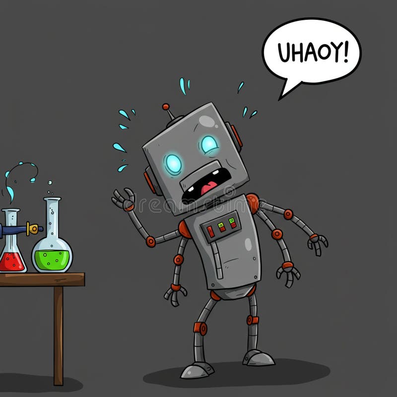 Cartoon Robot with a Rectangular Head and Glowing Blue Eyes. it Appears ...