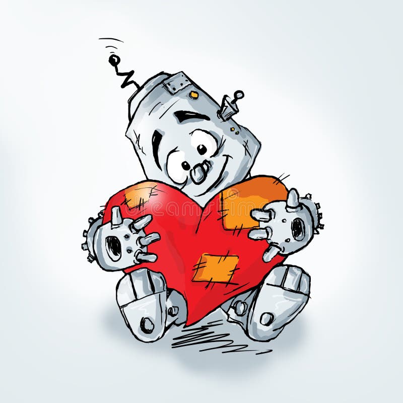Cartoon Robot and Red Heart Stock Illustration - Illustration of cyborg ...