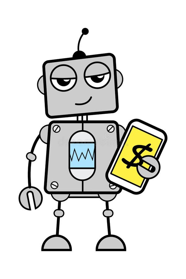 Cartoon Robot Showing Money in Cell Phone Stock Illustration ...