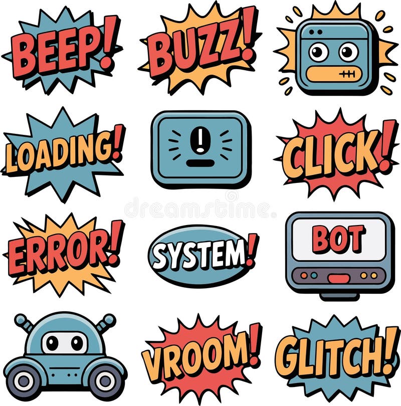Cartoon Robot Sounds and Technology Elements with Beep Buzz Loading ...