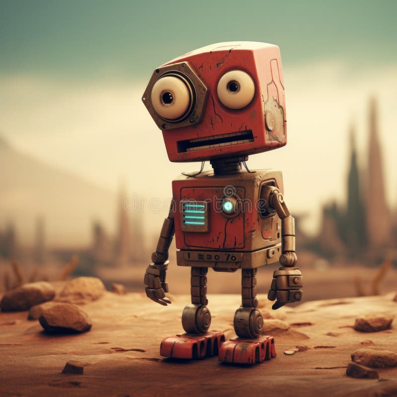 A Cartoon Robot Standing on a Rocky Surface Stock Illustration ...
