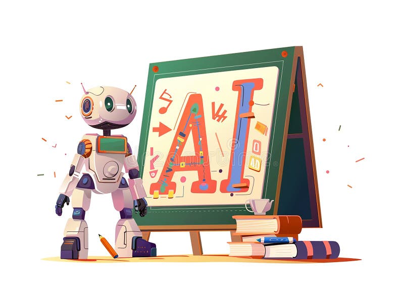 Robot Learning Ai on Blackboard Stock Illustration - Illustration of ...