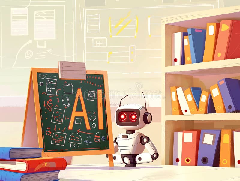 Robot Learning Ai in a Classroom Stock Illustration - Illustration of ...