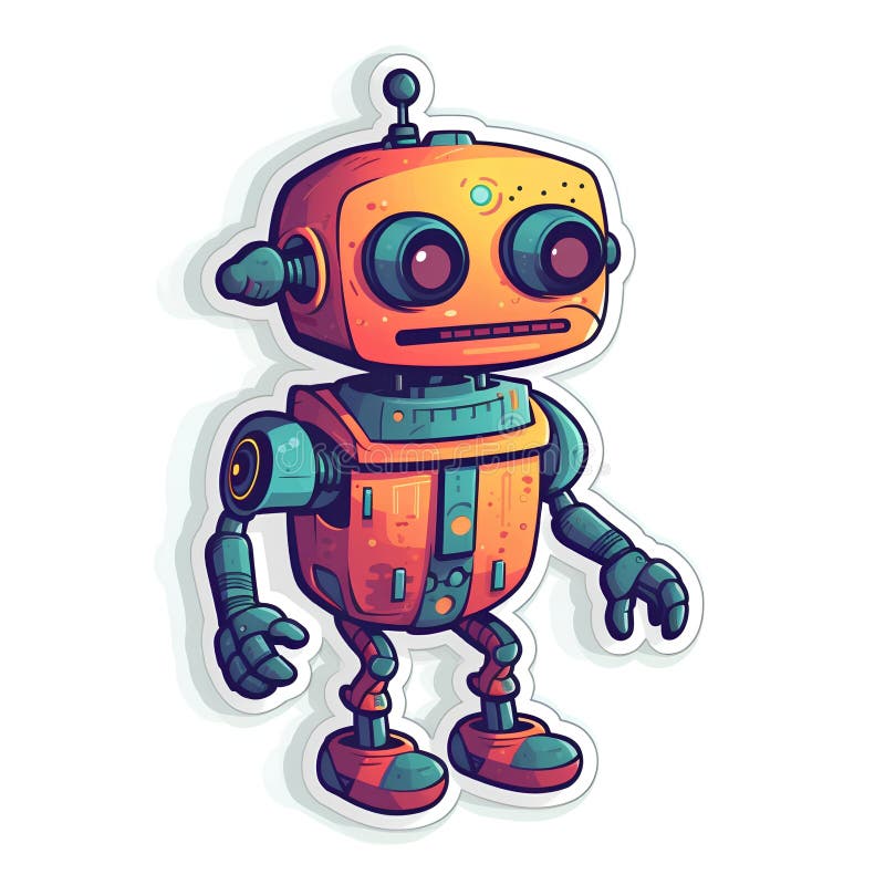 Cartoon Robot Sticker. Vector Illustration of a Retro Robot Isolated on ...