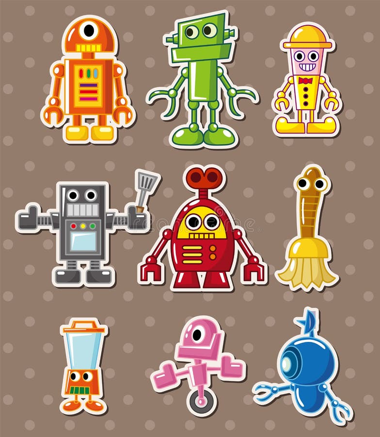 Cartoon robot stickers stock vector. Illustration of game - 24311376