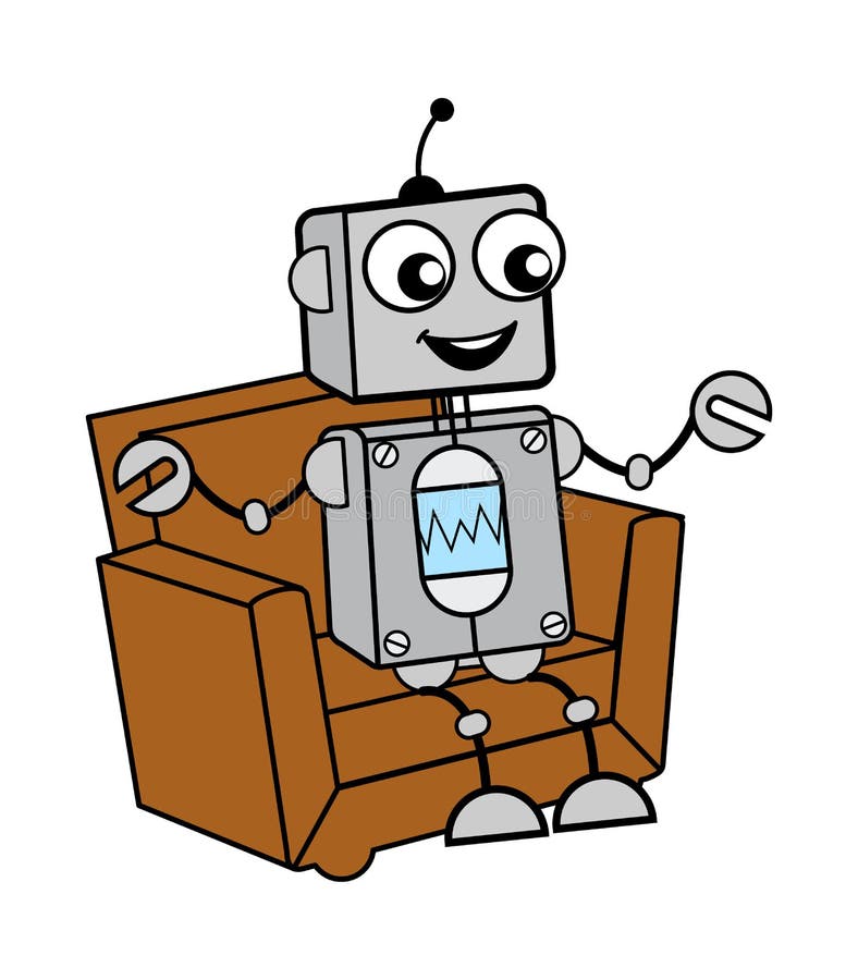 Robot Sit on Sofa. Relax. Concept of Future. 3d Rendering. Stock ...
