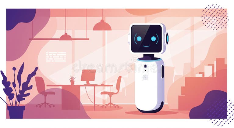 A Cartoon Robotic Figure with a Black, Rectangular Face Displaying a ...