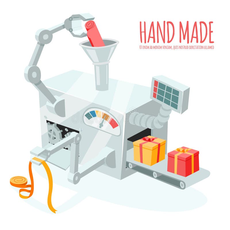 Cartoon Robotic Production of Gift Boxes Stock Vector - Illustration of ...