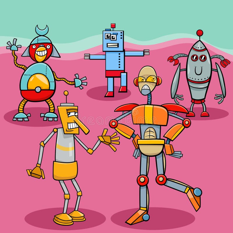 Cartoon Robots and Droids Characters Group Stock Vector - Illustration ...