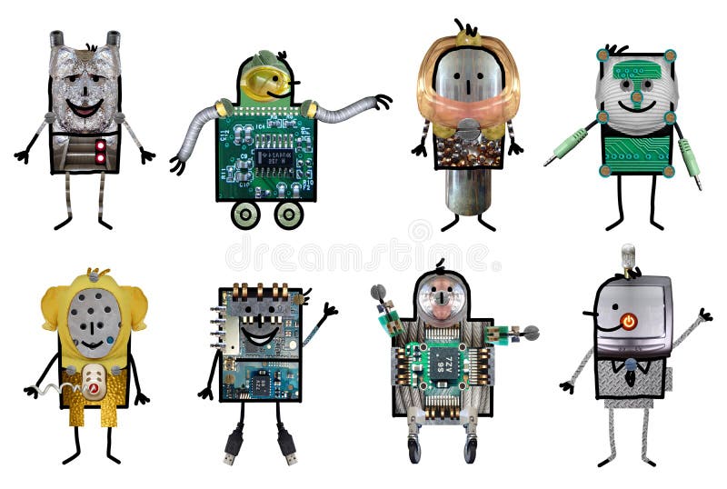 Cartoon Robots - Eight Characters Stock Illustration - Illustration of ...