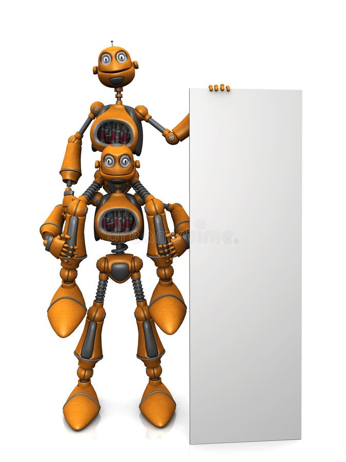 Cartoon Robots Holding Blank Sign. Stock Illustration - Illustration of ...