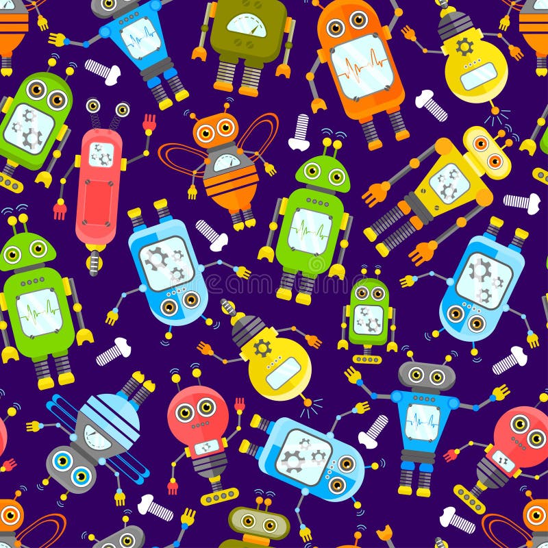 Cartoon Robots Seamless Background. Stock Vector - Illustration of ...