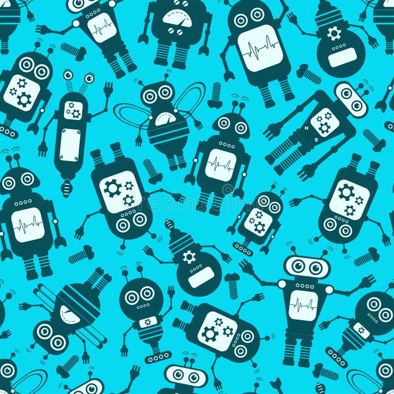 Cartoon Robots Seamless Background. Stock Vector - Illustration of ...