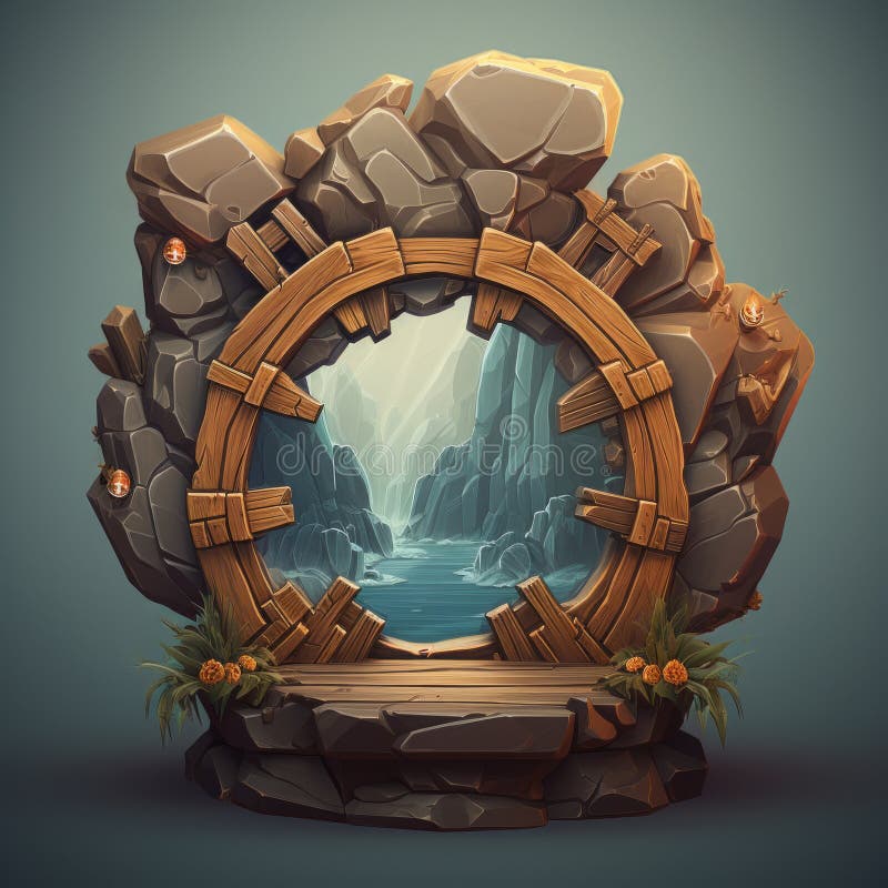 A Cartoon of a Rock with a Round Window Stock Illustration ...