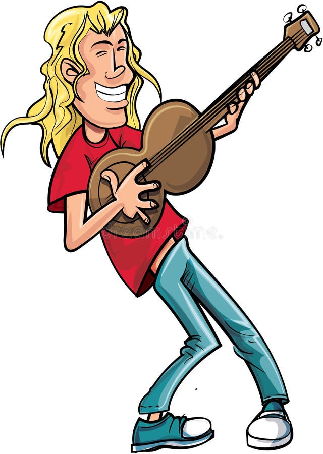 Cartoon Rock Singer with Guitar. Stock Vector - Illustration of happy ...