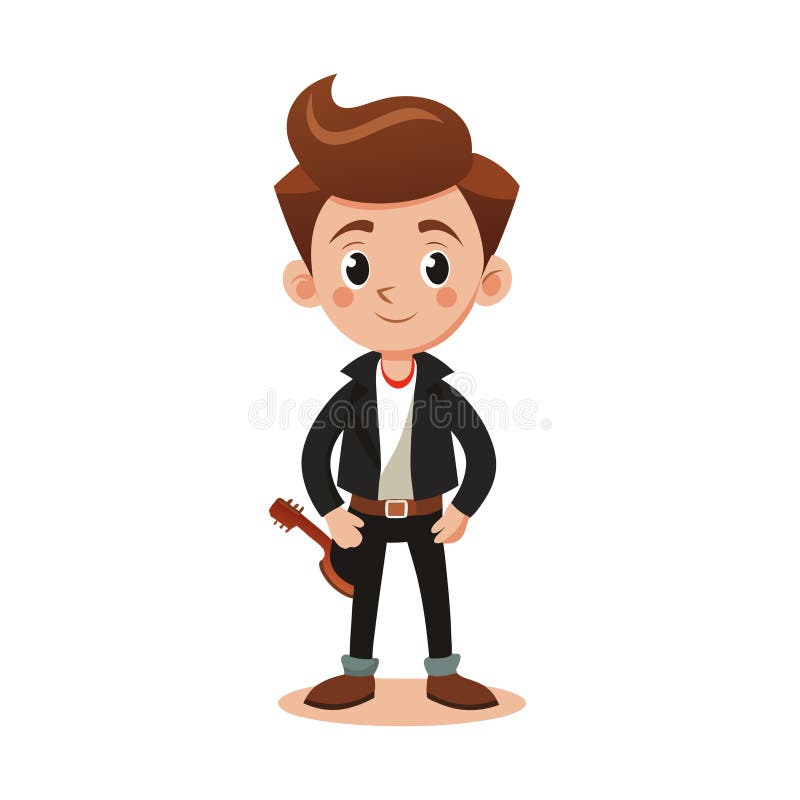 Cartoon Rockabilly Guy with Guitar Character Illustration in Vector ...