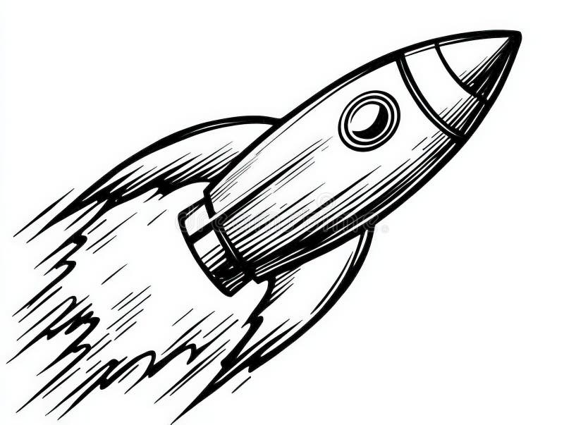 A Cartoon Rocket Blasting Off into Space , Coloring Page for Kids Stock ...